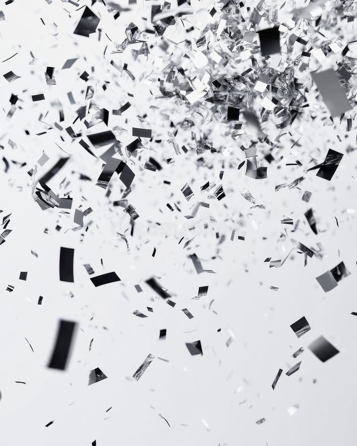 Gray Confetti Explosion with Metallic Silver Elements on a Clean White ...