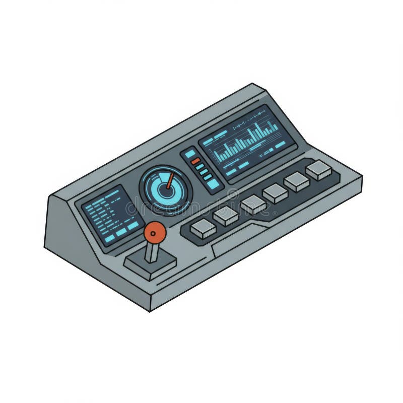 Gray Control Panel with Blue Digital Display Isometric Machine ...