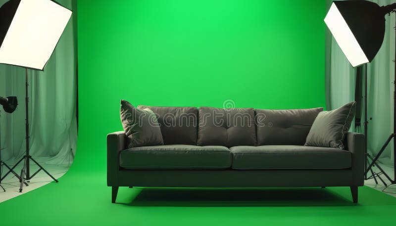 Gray Couch Sits in a Professional Green Screen Studio Stock ...