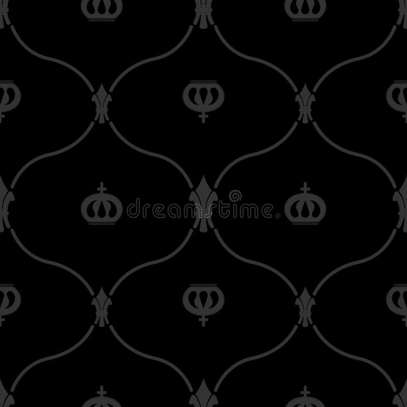 Gray Crowns Seamless Pattern on Black Background Stock Illustration ...