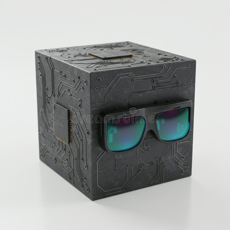 A Gray Cube with a Circuit Board Pattern on Its Surface, Featuring Two Protruding Stock ...