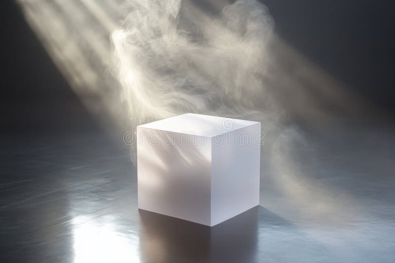 A Gray Cube, Light Beams, a Hazy Room, and a Minimalist Scene Stock ...
