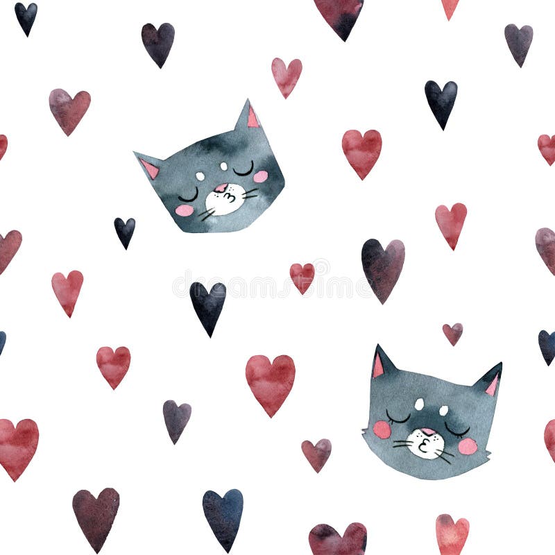 Gray Cute Cats Kiss, Many Little Hearts, Seamless Pattern Stock ... Gray Cute Cats Kiss, Many Little Hearts, Seamless Pattern Stock ...