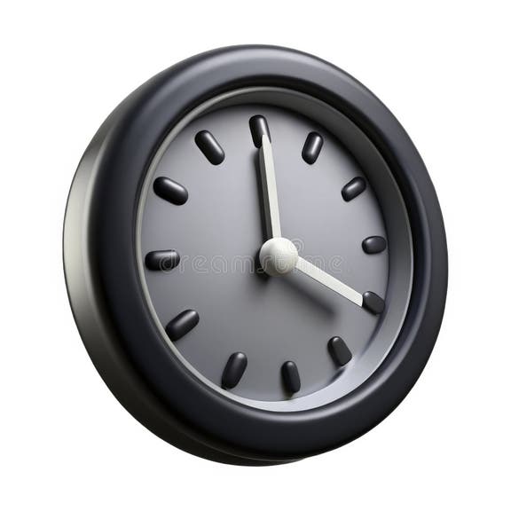 Gray 3D Clock with White Hands, Isolated on a White Background. Stock ...