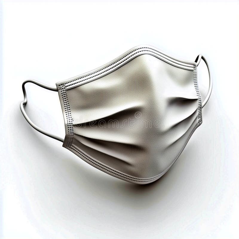 Close Up of a Gray Disposable Face Mask with Ear Loops on a White ...