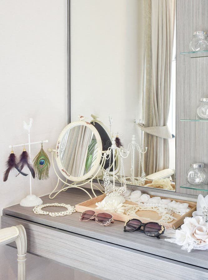 Gray Dressing Table with Female Accessories at Home Stock Photo - Image ...