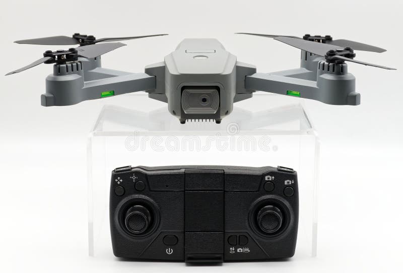 Gray Drone and Remote Control Isolated on White Background. Stock Image ...