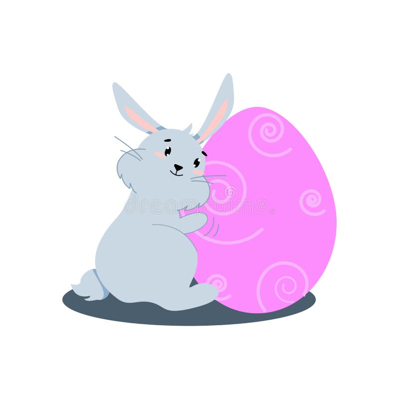 Gray Easter Bunny Sits Hugging an Egg Stock Vector - Illustration of ...