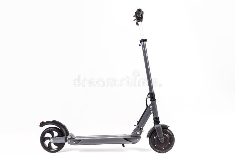 Gray Electric Scooter. Side View Isolated on White. Stock Photo - Image ...
