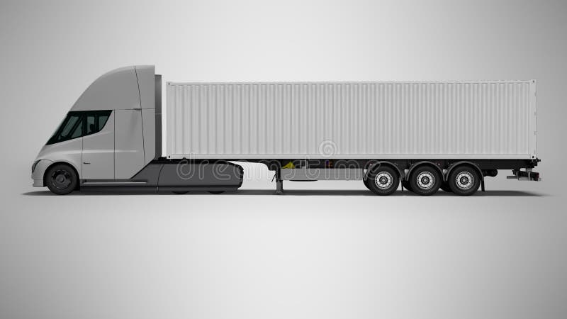 Gray Electric Tractor with White Trailer Right View 3d Render on Gray ...