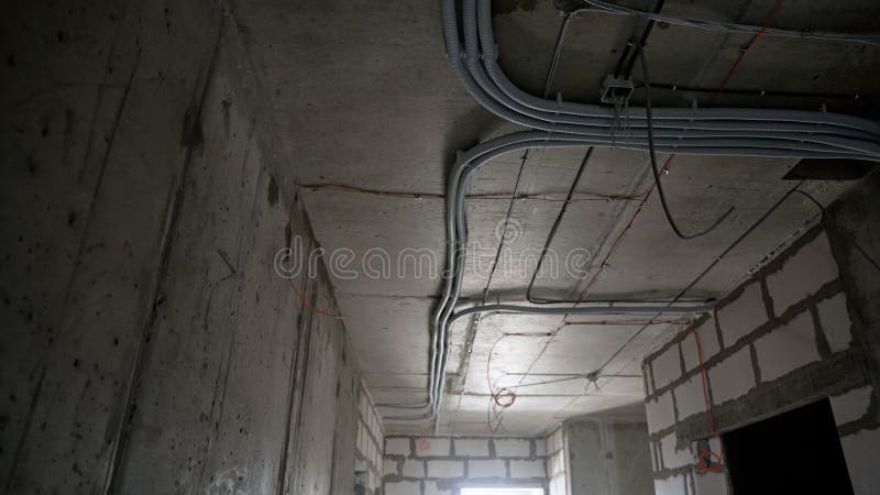 Electrical Conduit Wiring Installation in Building Under Construction ...