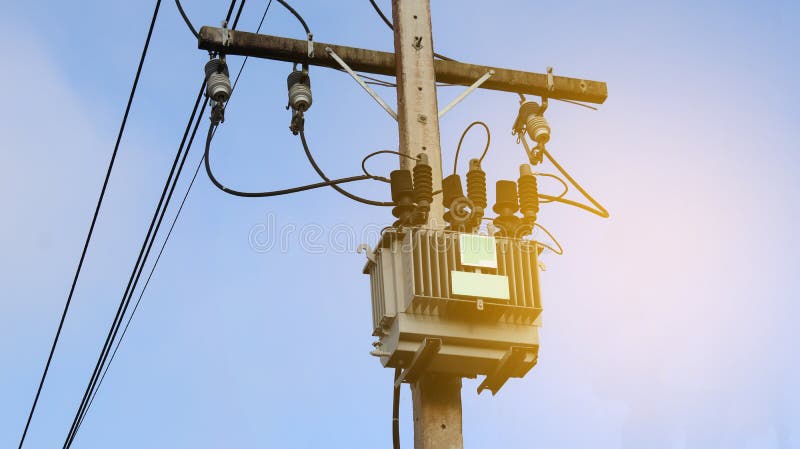 Gray Electrical Transformer on Gray Cement Pole Stock Image - Image of ...