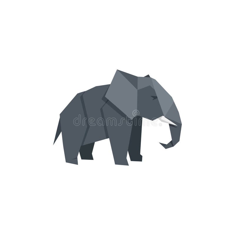 Gray Elephant Standing Calm in Minimalist Geometric Style Flat Design ...
