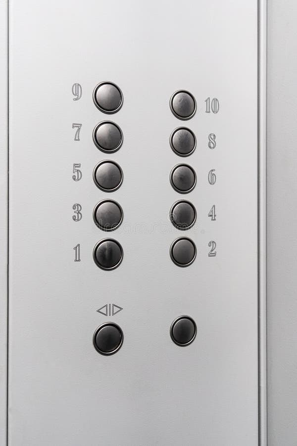Gray Elevator Panel with Silver Buttons in a Ten-story Building Stock ...