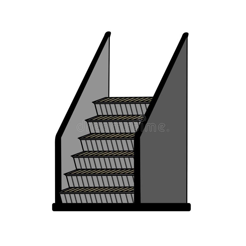 Gray Escalator with Simple Thin Lines in Cartoon Style. Vector Stock ...