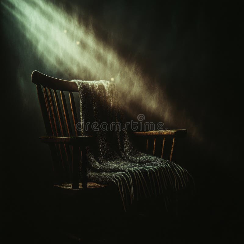 Gray Fabric is Draped Across a Wooden Chair, Illuminated by Dramatic ...