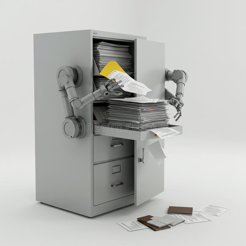 A Gray Filing Cabinet Equipped with Robotic Arms is Actively Sorting ...