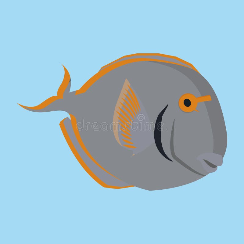 Gray Fish Isolated on Blue Background Stock Illustration - Illustration ...