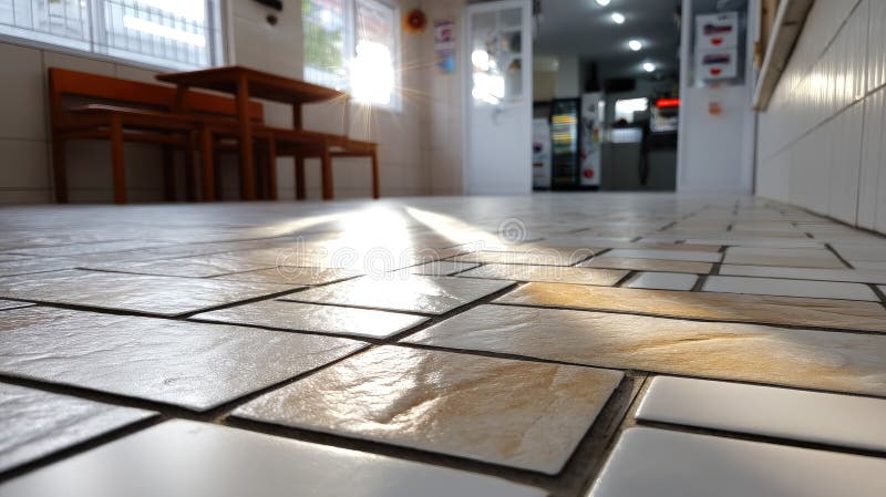 Gray Floor Tiles Reflect Light from Outside, Complemented by Glass ...