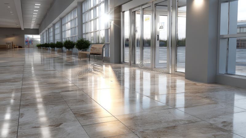 Gray Floor Tiles Reflect Light from Outside, Complemented by Glass ...