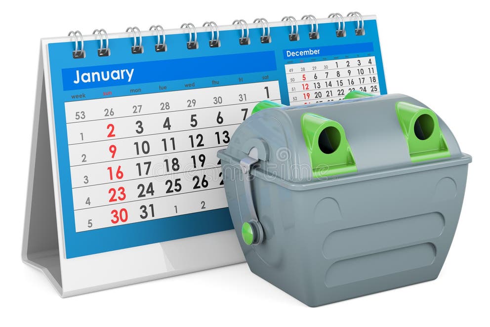 Gray Garbage Container with Desk Calendar. 3D Rendering Stock ...