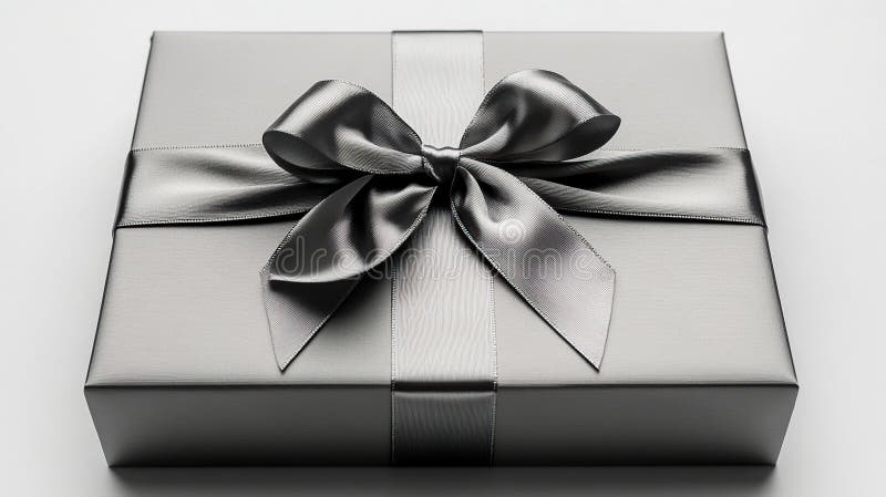 Gray Gift Box with Satin Ribbon Bow, Studio Shot, White Background ...