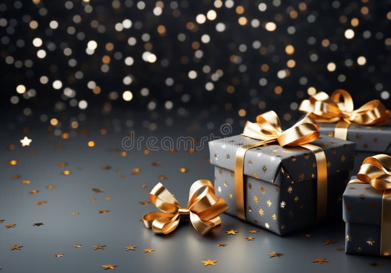 Gray Gift Boxes with Gold Ribbon in Christmas Concept. AI Generated ...