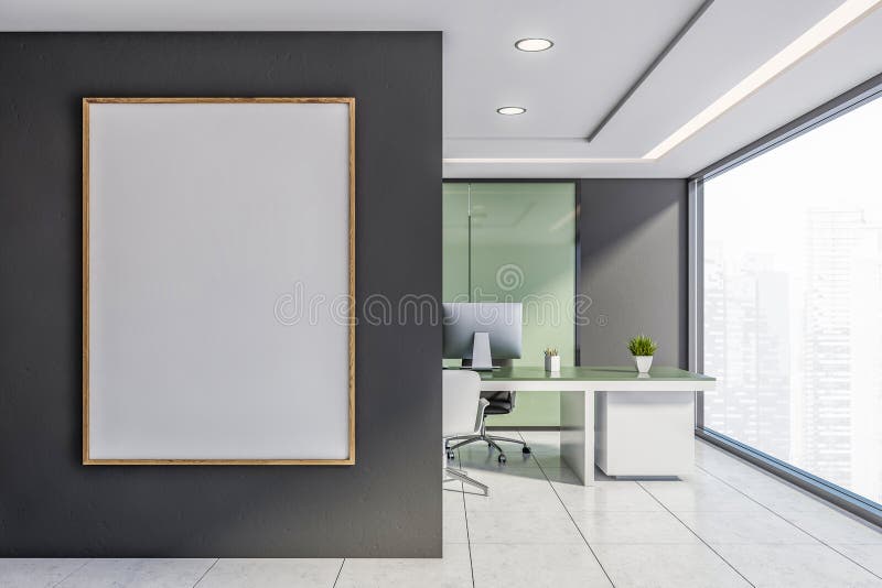 Gray and Green CEO Office with Poster Stock Illustration - Illustration ...