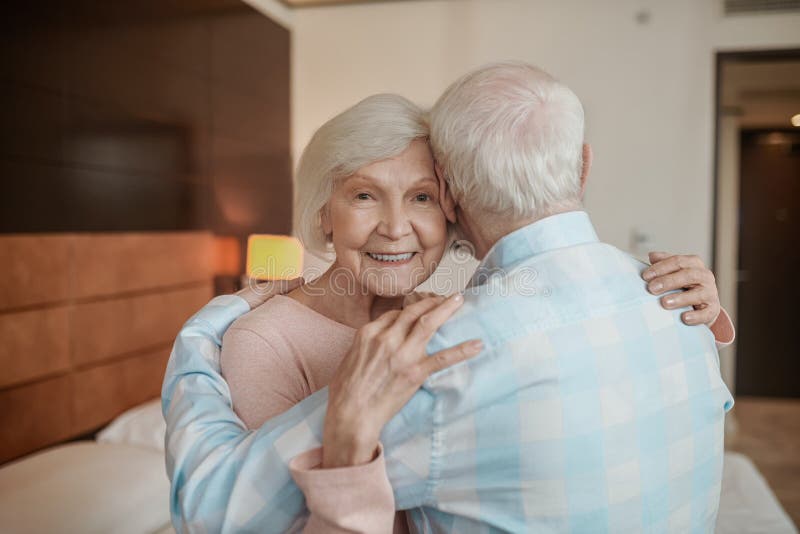 Gray-haired Couple Embracing and Feeling Happy Stock Image - Image of ...