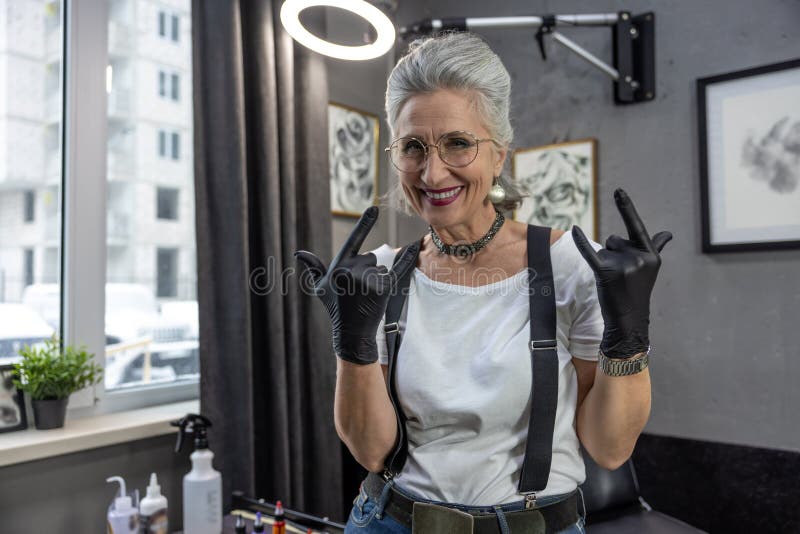 Gray-haired Tatoo Master Looking Excited and Enjoyed Stock Image ...