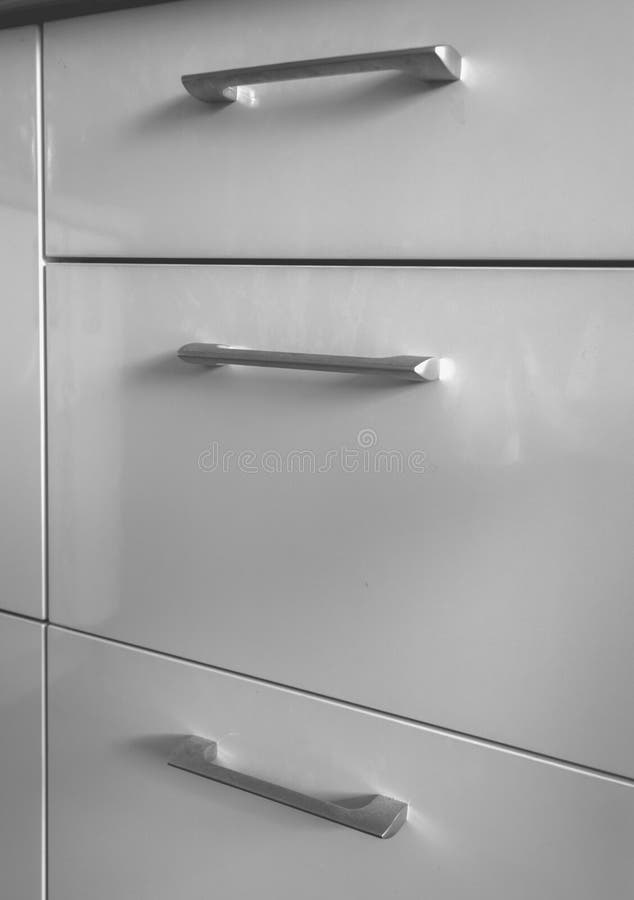 Gray Handles of the Kitchen Drawer or Cabinet. Kitchen Set Stock Photo ...
