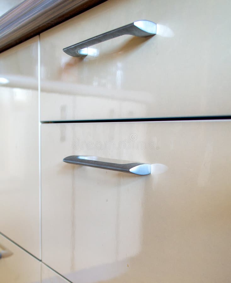 Gray Handles of the Kitchen Drawer or Cabinet. Kitchen Set Stock Photo ...