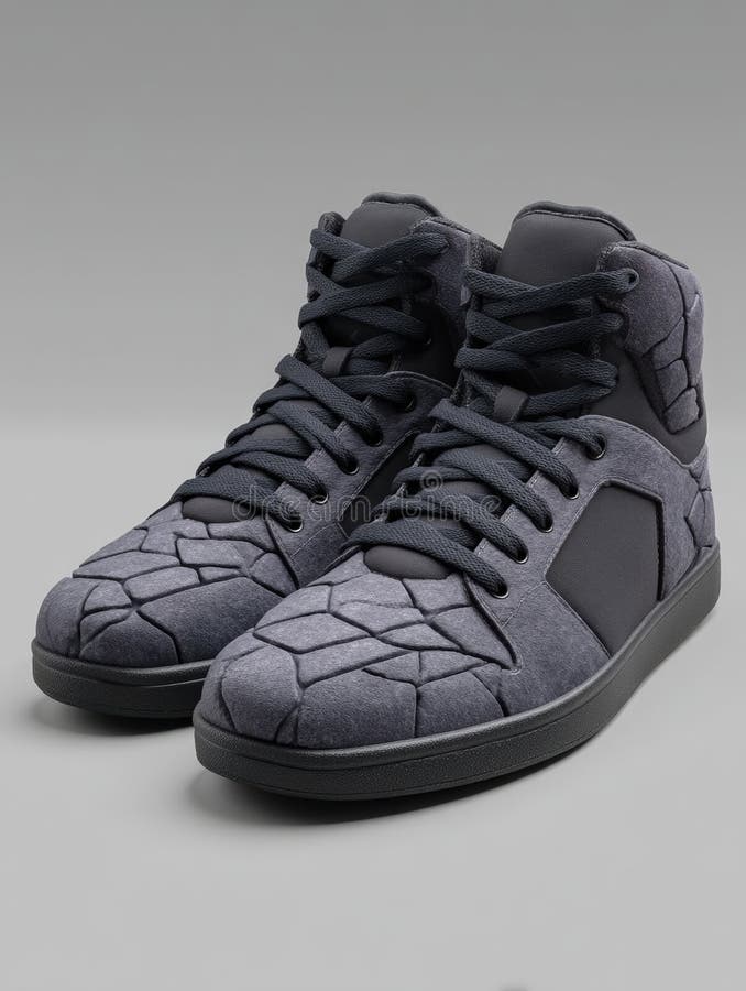 Gray High-top Sneakers with a Unique Textured Design. Stock ...