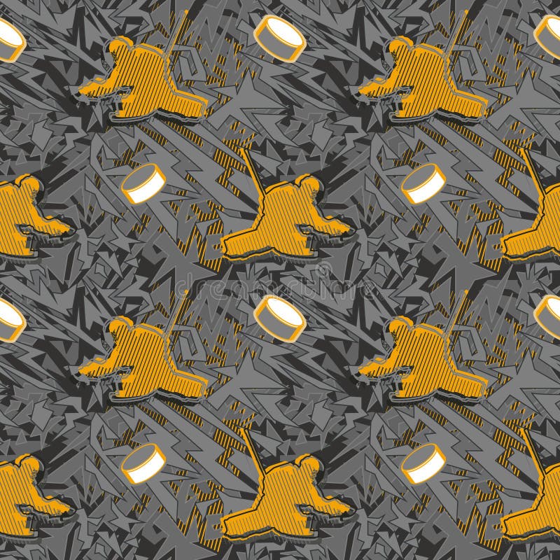 Gray Hockey Pattern with a Hockey Goalkeeper Who Catches the Puck ...
