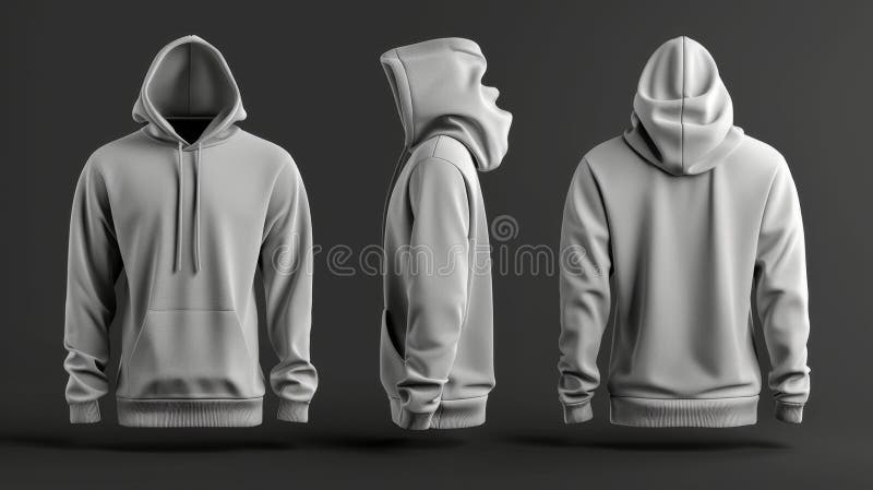 Gray Hoodie Front, Side, and Back View - Generative AI Stock Image ...