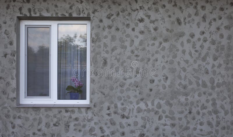 Gray House Wall with Facade Texture and Window. Finishing the Facade ...