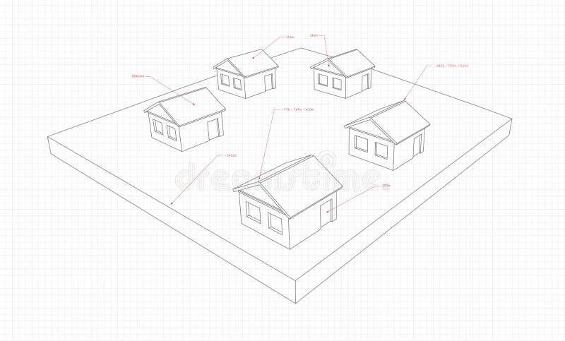 Drawing Plot with Houses and Red Size Indicators Stock Vector ...