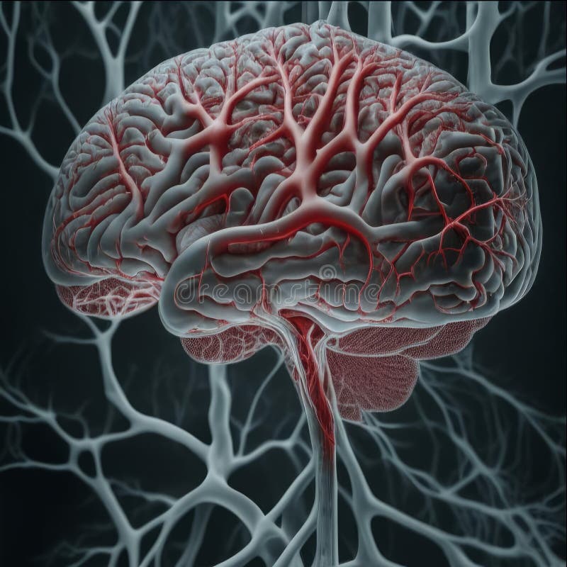 Human brain with veins stock illustration. Illustration of circle ...