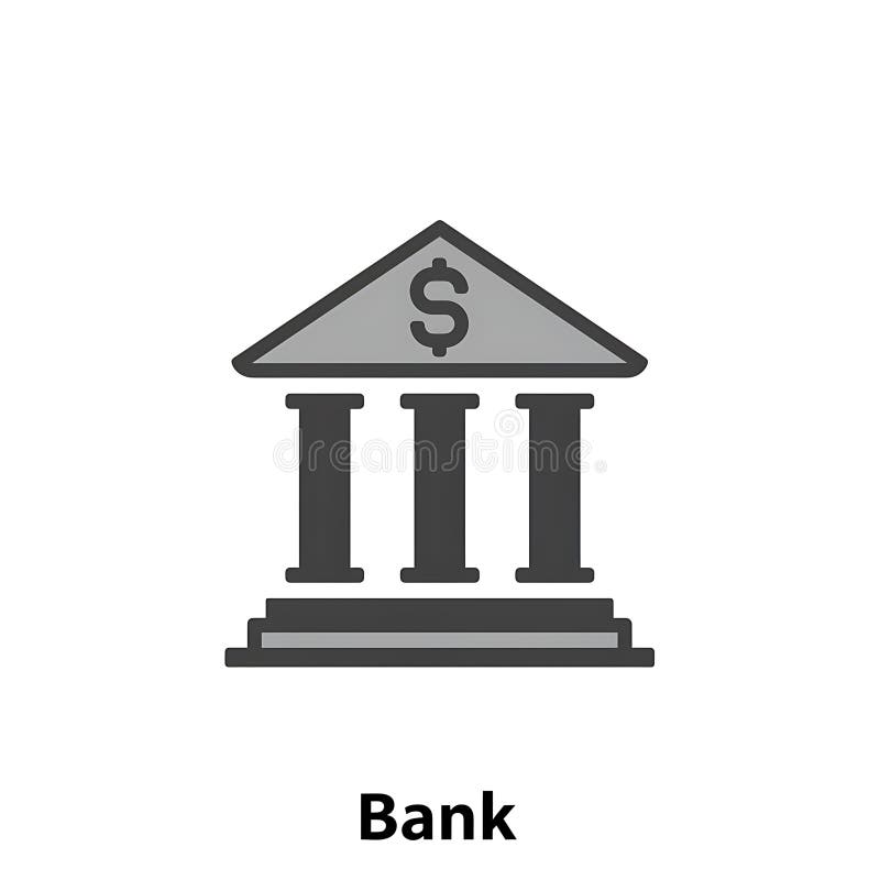 Gray Icon of a Classical Bank Building Featuring Three Pillars and a ...