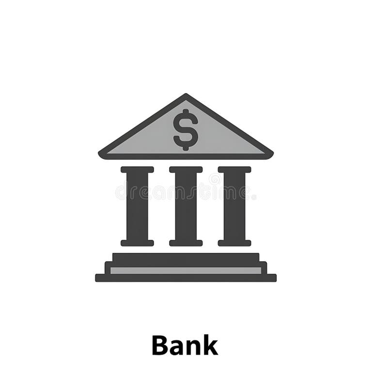 Gray Icon of a Classical Bank Building Featuring Three Pillars and a ...