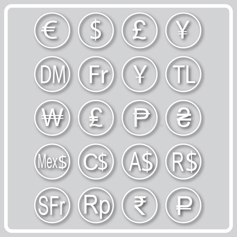 Gray Icon with White Silhouettes of World Currencies Stock Vector ...