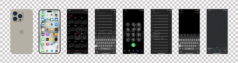 Gray Iphone 15 Pro Interfaces. Apple Mockup. Front, Back Side of the ...