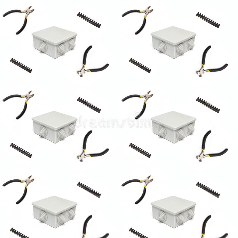 Gray Junction Box and Tools Isolated on White Background Used in ...