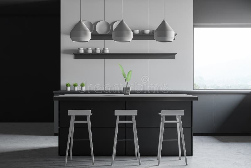 Gray Kitchen Bar and Interior Stock Illustration - Illustration of ...