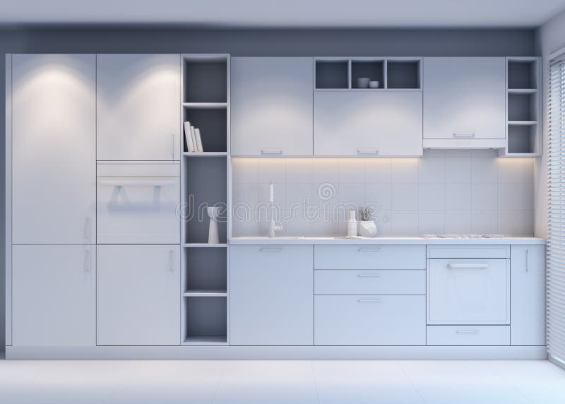 Gray Kitchen Design with Modern Style , 3D Rendering Stock Illustration ...