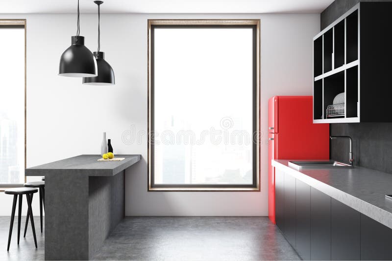 Fridge with Side by Side Doors in Kitchen Stock Illustration ...