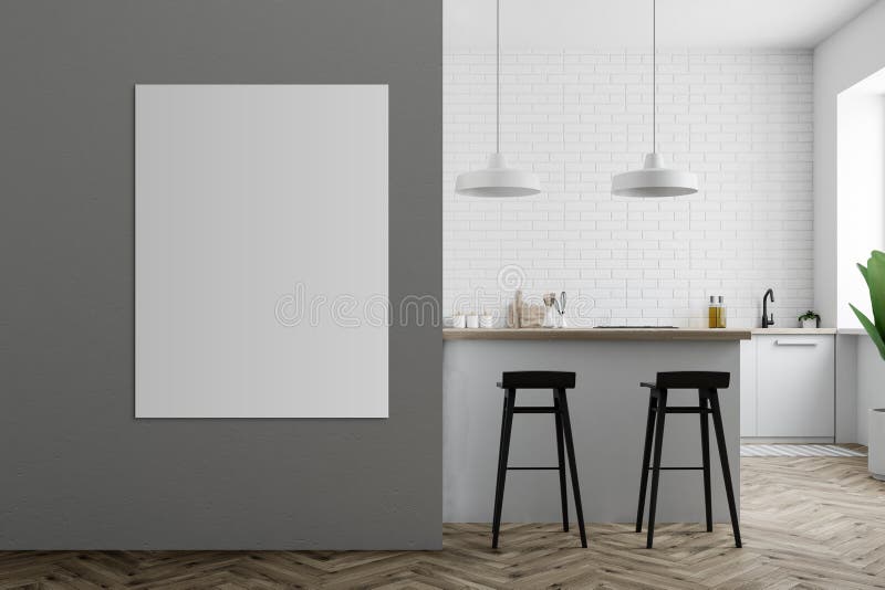 Gray Kitchen Interior, Bar, Poster Stock Illustration - Illustration of ...