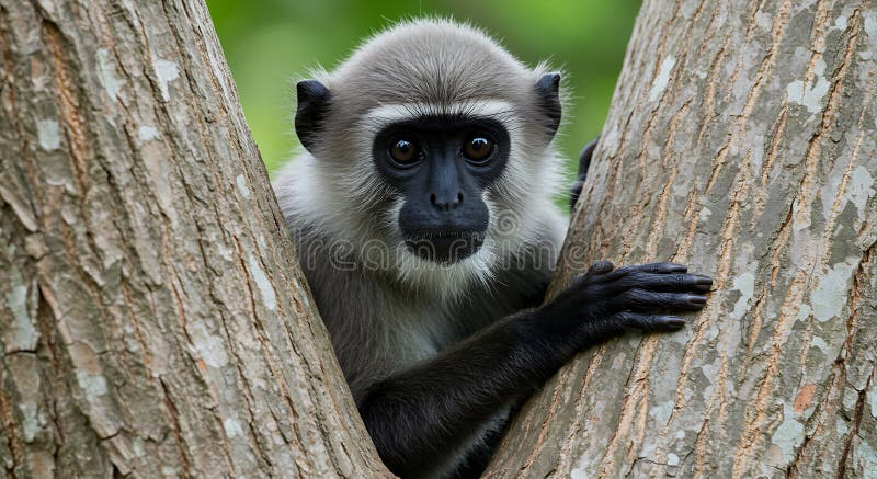 Gray Langur (Semnopithecus), a Primate with Light Gray Fur and a Black ...