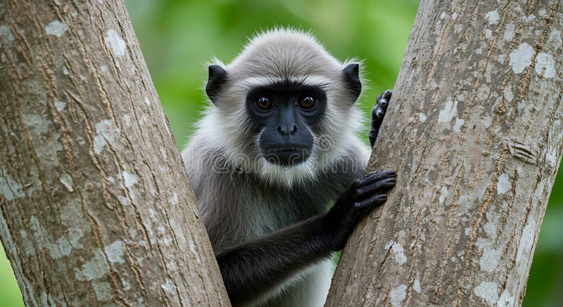 Gray Langur (Semnopithecus), with Striking Dark Face and White Fur ...
