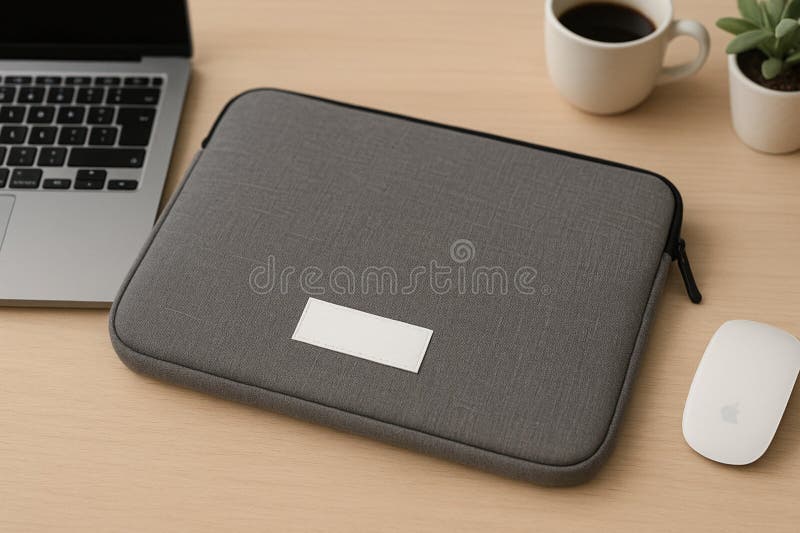 Gray Laptop Sleeve Mockup with Blank Patch on Desk—tech Accessory ...